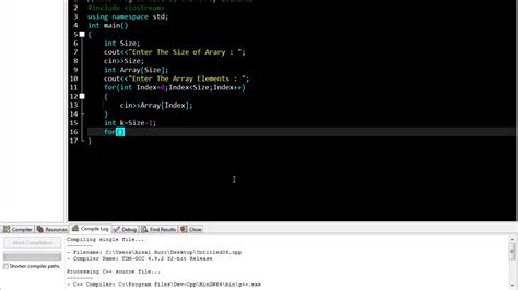 C Program For Reversing Elements Of An Array Youtube