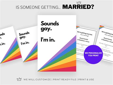 Personalized Gay Wedding Invitation Lgbtq Rainbow Wedding Invite