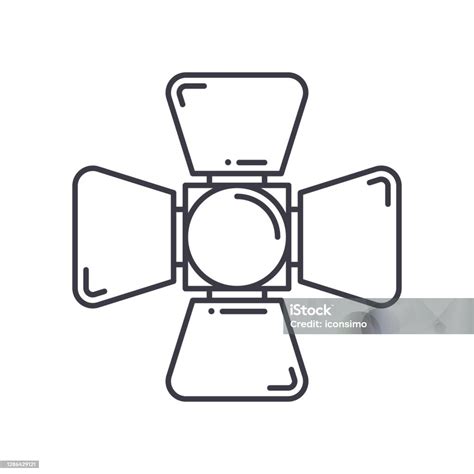 스튜디오 라이트 아이콘 선형 절연 일러스트레이션 씬 라인 벡터 웹 디자인 사인 흰색 배경에 편집 가능한 스트로크가 있는 개요 개념 기호 Theatrical