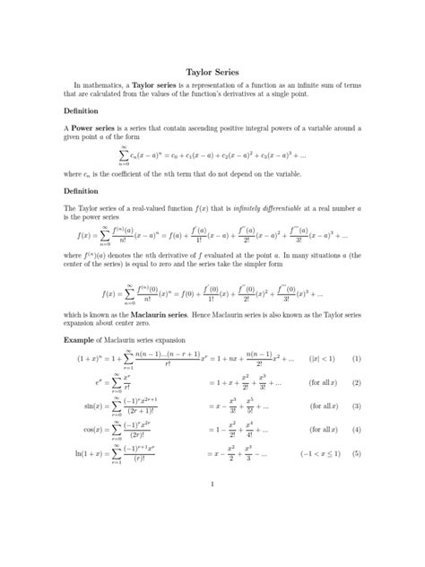 Taylor Series Pdf Power Series Derivative