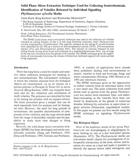 Pdf Solid Phase Micro Extraction Technique Used For Collecting