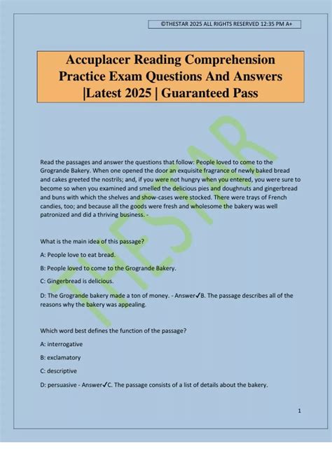 Accuplacer Reading Comprehension Practice Exam Questions And Answers