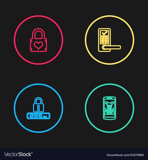 Set Line Password Protection Mobile And Face Vector Image
