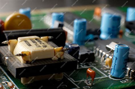 Premium Photo Close Up Green Modem Board With Transfotmer Lies On The Table Computer Parts