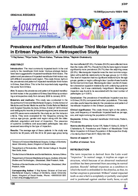 Pdf Prevalence And Pattern Of Mandibular Third Molar Impaction In Eritrean Population A