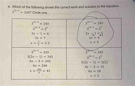 Solved 4 Which Of The Following Shows The Correct Work And Solution
