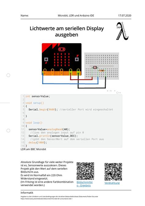 Arbeitsblatt Microbit Ldr Und Arduino Ide Informatik Tutoryde