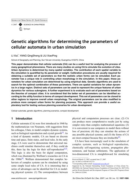 Pdf Genetic Algorithms For Determining The Parameters Of Cellular Automata In Urban Simulation