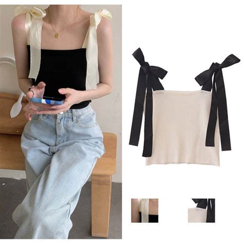 Beautifultime Tiktok สไตล์ผู้หญิงเสื้อเซ็กซี่เซ็กซี่ หูกระต่ายน่ารักสายคล้องคอบล็อกสีซี่โครงถัก