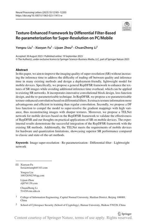 Texture Enhanced Framework By Differential Filter Based Re Parameterization For Super Resolution