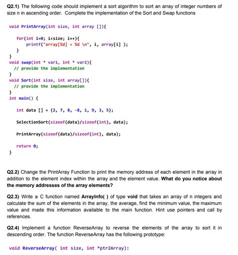 Solved Q21 The Following Code Should Implement A Sort