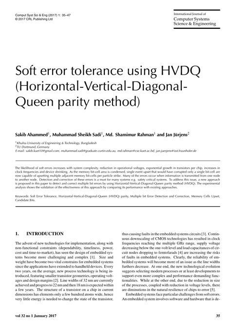 Pdf Soft Error Tolerance Using Hvdq Horizontal Vertical Diagonal Queen Parity Method
