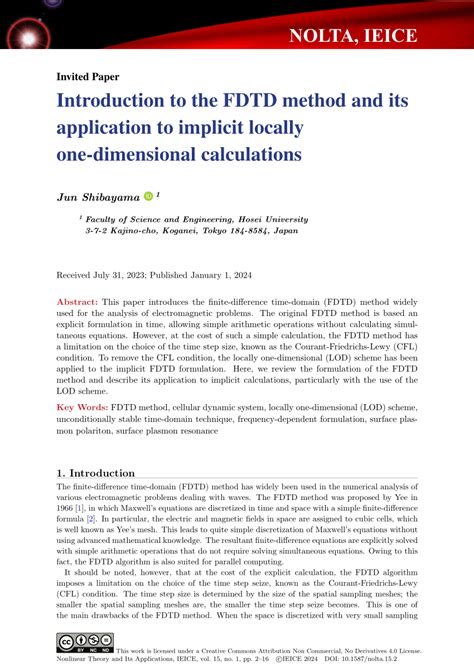 Pdf Introduction To The Fdtd Method And Its Application To Implicit Locally One Dimensional