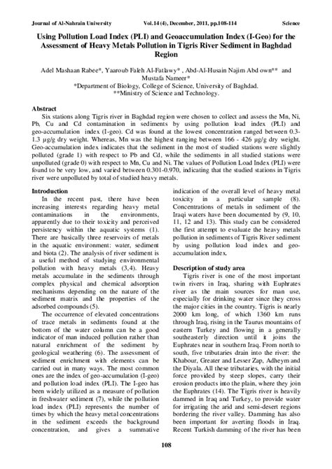 Pdf Using Pollution Load Index Pli And Geoaccumulation Index I Geo