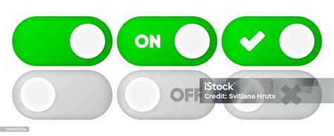켜기 및 끄기 토글 스위치 버튼 최신 사용자 인터페이스 모형 흰색 배경에 녹색과 회색의 템플릿 버튼입니다 벡터 일러스트 레이 션입니다 개념에 대한 스톡 벡터 아트 및 기타