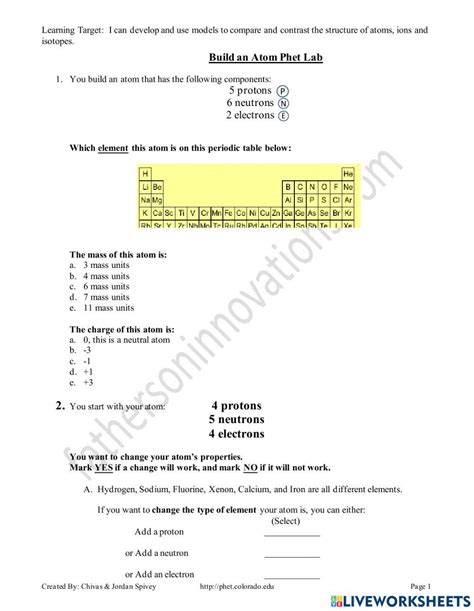 Build An Atom Phet Lab Worksheet Answers Phet Build An Atom Activity