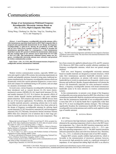 Pdf Design Of An Instantaneous Wideband Frequency Reconfigurable Microstrip Antenna Based On
