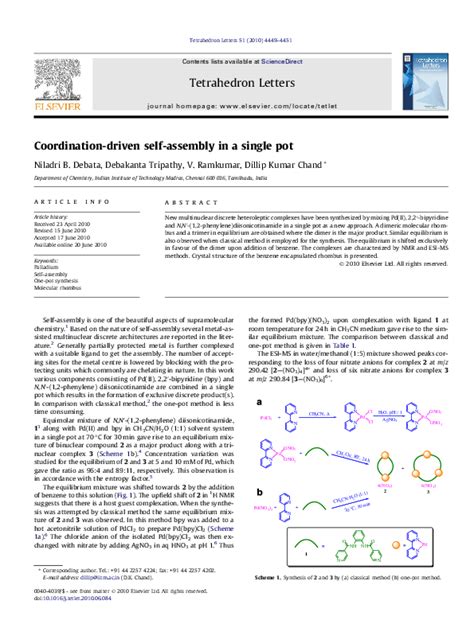 Pdf Coordination Driven Self Assembly In A Single Pot