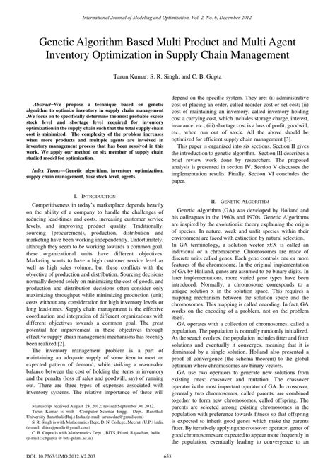 Pdf Genetic Algorithm Based Multi Product And Multi Agentinventory Optimization In Supply