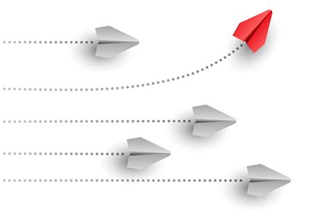 개성과 대비를 상징하는 종이비행기로 창의적인 컨셉 한 비행기는 다른 비행기와 차별화되어 자신의 길을 갑니다 벡터 개념에 대한 스톡 벡터 아트 및 기타 이미지 Istock
