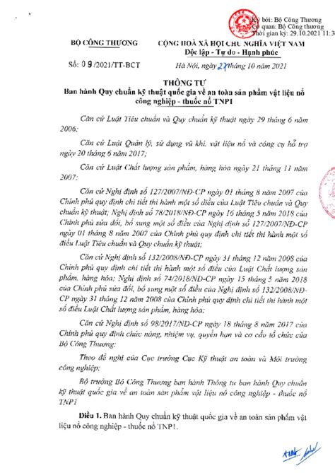 Ban hành Quy chuẩn kỹ thuật quốc gia về an toàn sản phẩm vật liệu nổ công nghiệp thuốc nổ TNP