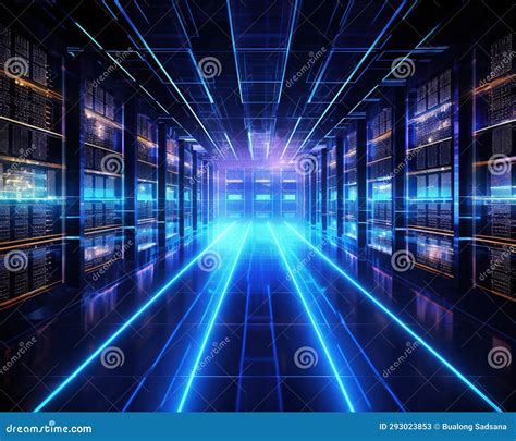 Futuristic Working Data Center With Row Of Rack Server Stock Illustration Illustration Of