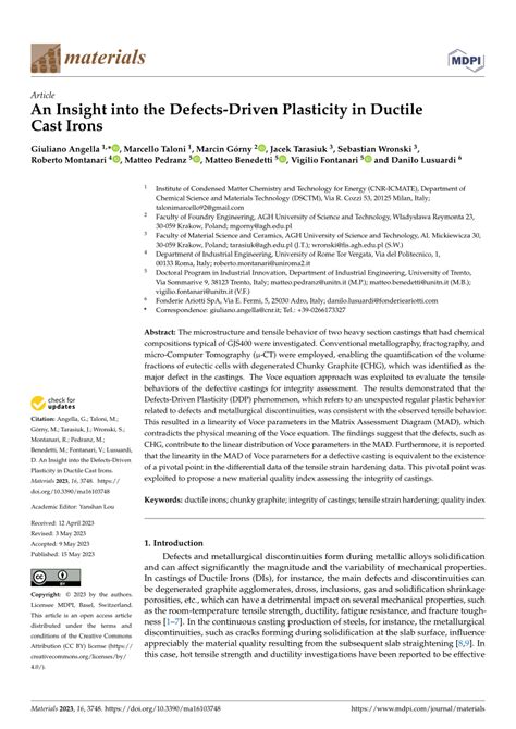 Pdf An Insight Into The Defects Driven Plasticity In Ductile Cast Irons