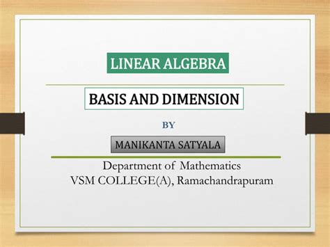 Linear Algebra Basis And Dimension Pdf Physics Science