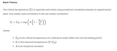 Estimation Of Critical Temperature Empirical Correlation In Excel Formula Excel Calculations