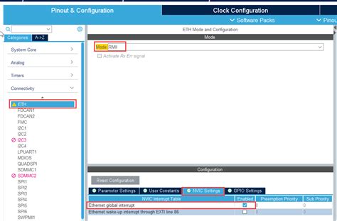 configure ethernet options in stm32cubemx for stm32 processor based
