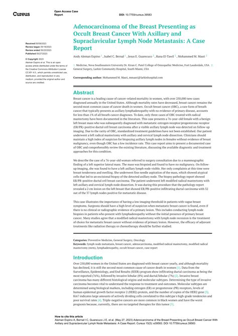 Pdf Adenocarcinoma Of The Breast Presenting As Occult Breast Cancer