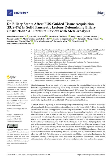 Pdf Do Biliary Stents Affect Eus Guided Tissue Acquisition Eus Ta