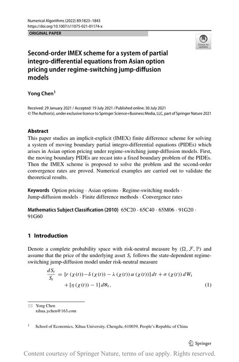 Second Order Imex Scheme For A System Of Partial Integro Differential