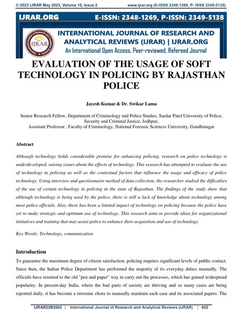 Pdf Evaluation Of The Usage Of Soft Technology In Policing By Rajasthan Police
