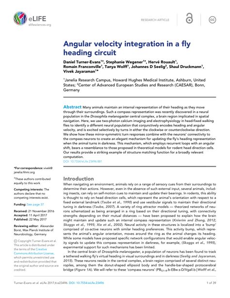 Pdf Angular Velocity Integration In A Fly Heading Circuit