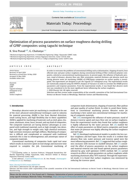 pdf optimization of process parameters on surface roughness during