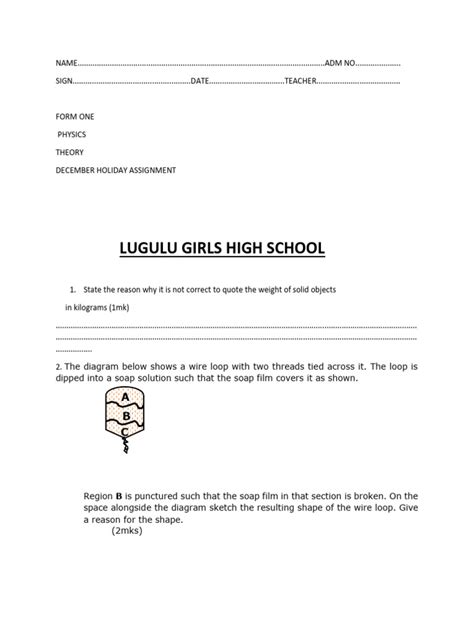 Physics F1 Assignments Form 1 Physics Pdf