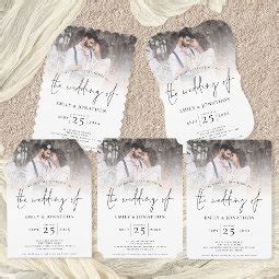 Modern Script Photo Overlay QR Code Wedding Invitation Zazzle