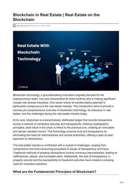 Blockchain In Real Estate Revolutionizing The Property Marketpdf