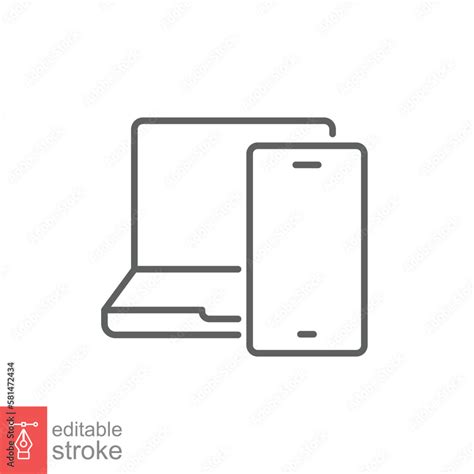 Laptop And Mobile Phone Line Icon Simple Outline Style Desktop