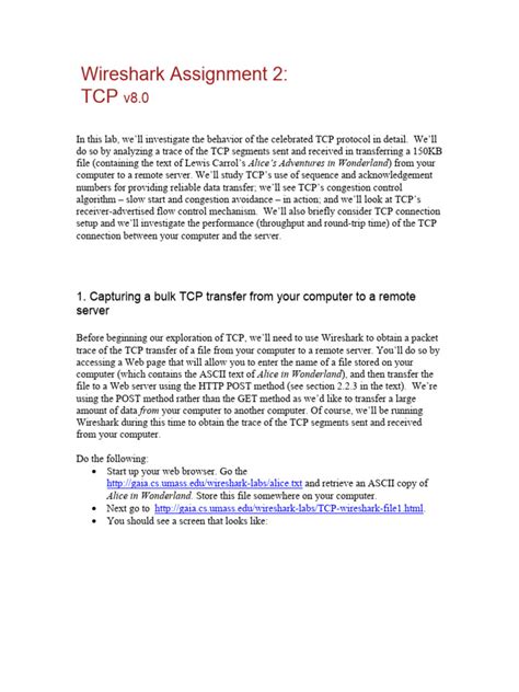 Wireshark Assignment 2 Tcp Pdf Transmission Control Protocol Network Congestion