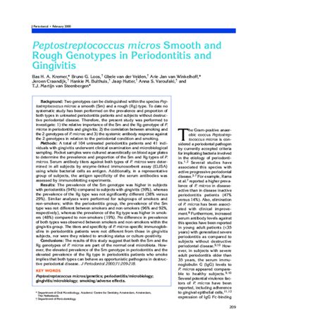 Pdf Peptostreptococcus Micros Smooth And Rough Genotypes In Periodontitis And Gingivitis