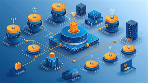 Network Infrastructure With Data Servers And Connected Devices Stock