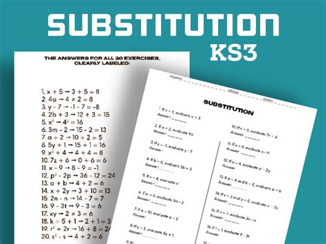 Ks3 Maths Substitution Practice 20 Questions With Answer Sheet
