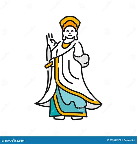 Kuan Yin Goddess Statue In Hong Kong Outline Icon Stock Vector