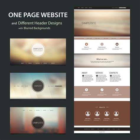 قالب یک صفحه ای وب سایت و طرح های مختلف هدر با پس زمینه تار 1181129