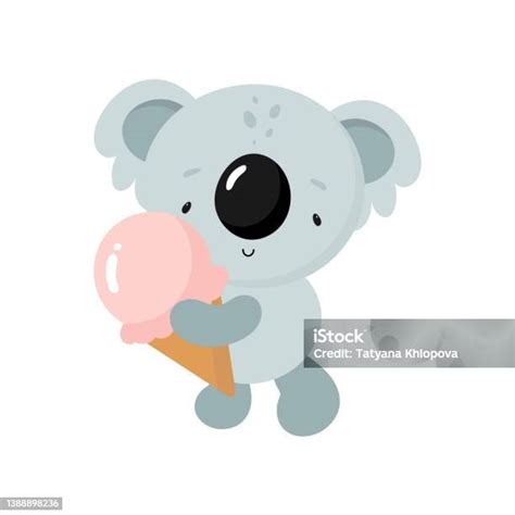 아이스크림을 곁들인 귀여운 코알라 만화 스타일 벡터 그림입니다 어린이 물건 카드 포스터 배너 어린이 책 팩인쇄 옷 직물 벽지