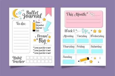 총알 저널 플래너 템플릿 무료 벡터
