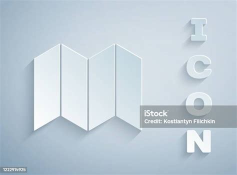 회색 배경에 격리 된 접힌지도 아이콘을 잘라 종이 를 잘라 종이 아트 스타일입니다 벡터 일러스트레이션 3차원 형태에 대한 스톡 벡터 아트 및 기타 이미지 Istock
