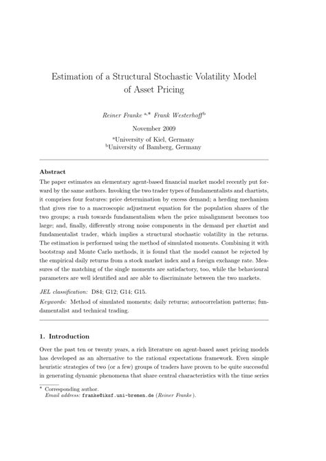 Pdf Estimation Of A Structural Stochastic Volatility Model Of Asset